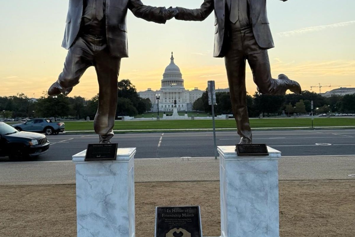 Mysterious new statue of Epstein and Trump holding hands appears in DC