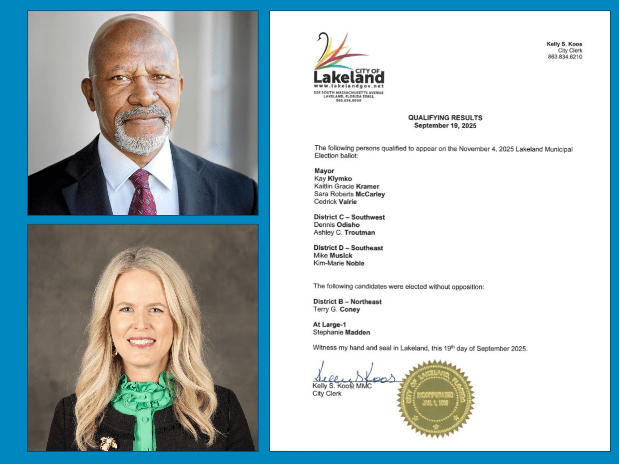 Terry Coney, Stephanie Madden Elected to City Commission Without Opposition