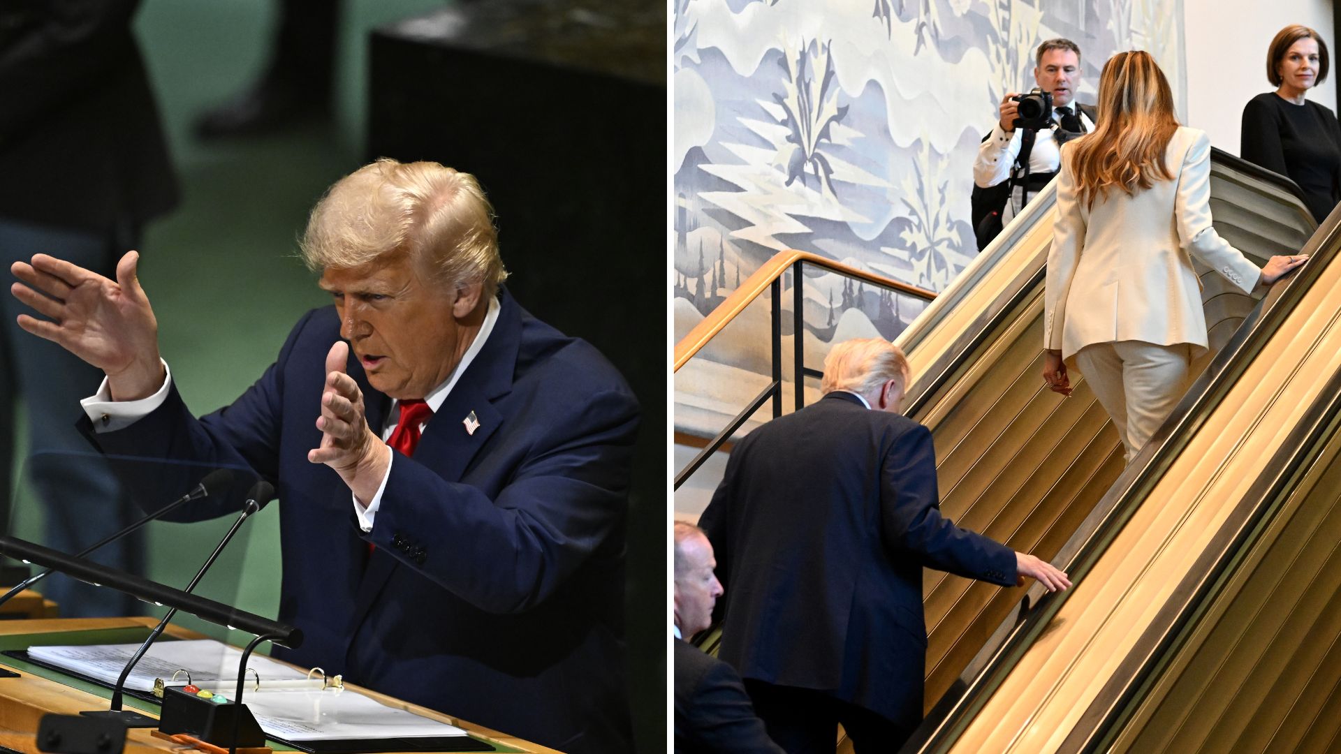 Trump rants about escalators, windmills, cows at UN