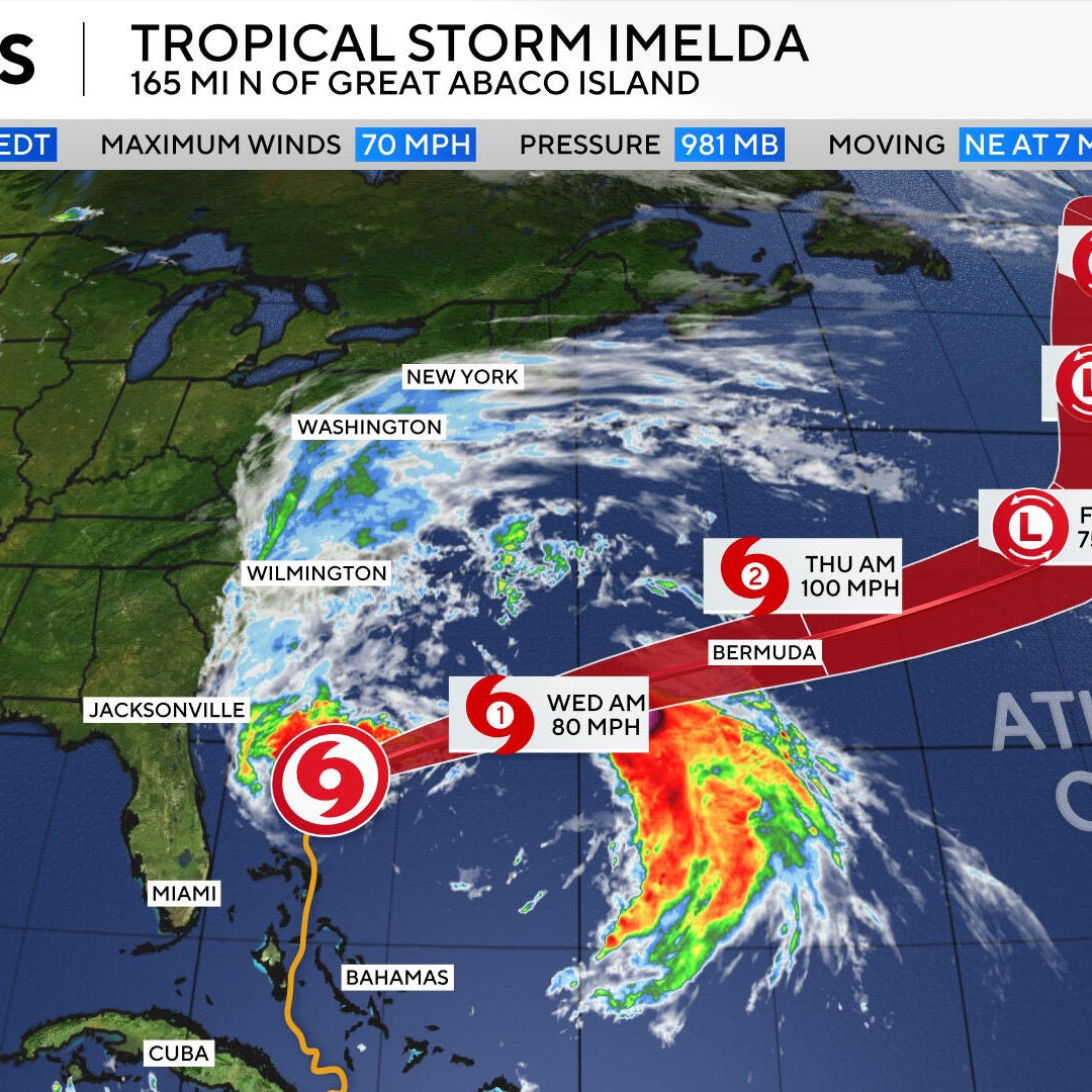 Imelda strengthens into a hurricane off the Bahamas