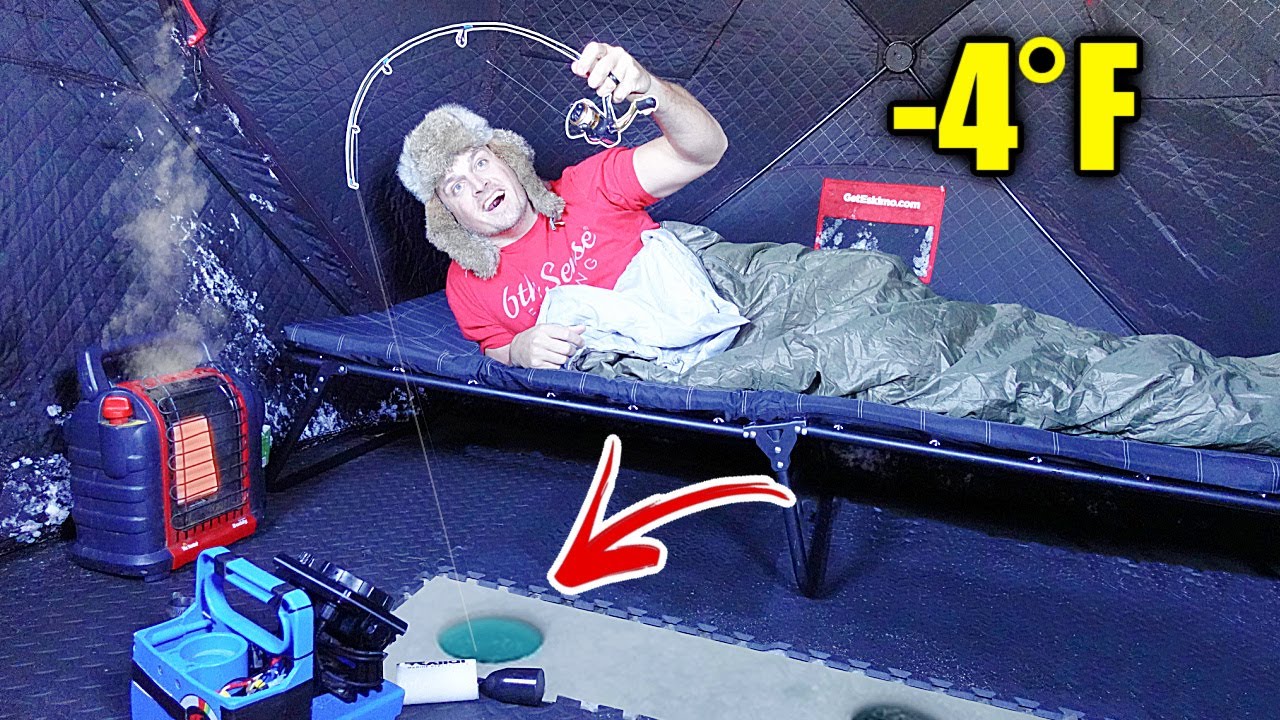 Overnight ice camping in freezing temperatures while fishing
