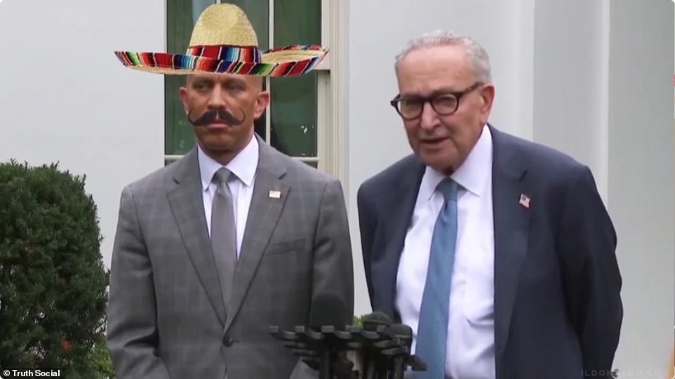 Trump photoshops Schumer and Hakeem Jeffries wearing a sombrero