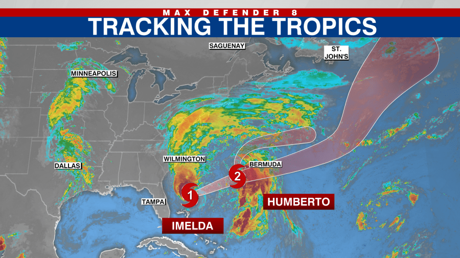 Imelda intensifies, Humberto clings to hurricane strength as dual ...