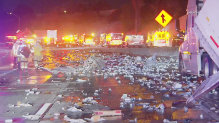 Thousands of beer cans littered across westbound 210 Freeway in Azusa ...