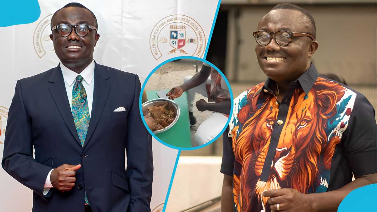 Bola Ray: Media mogul eats waakye by the roadside with his friends in Accra