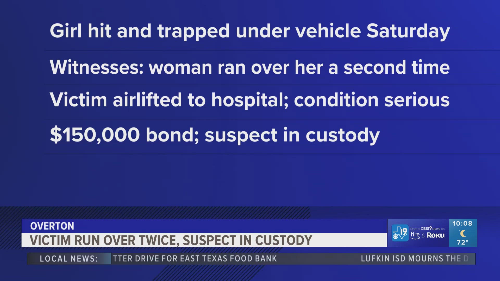 13-year-old girl hospitalized after struck by vehicle on Overton ISD ...