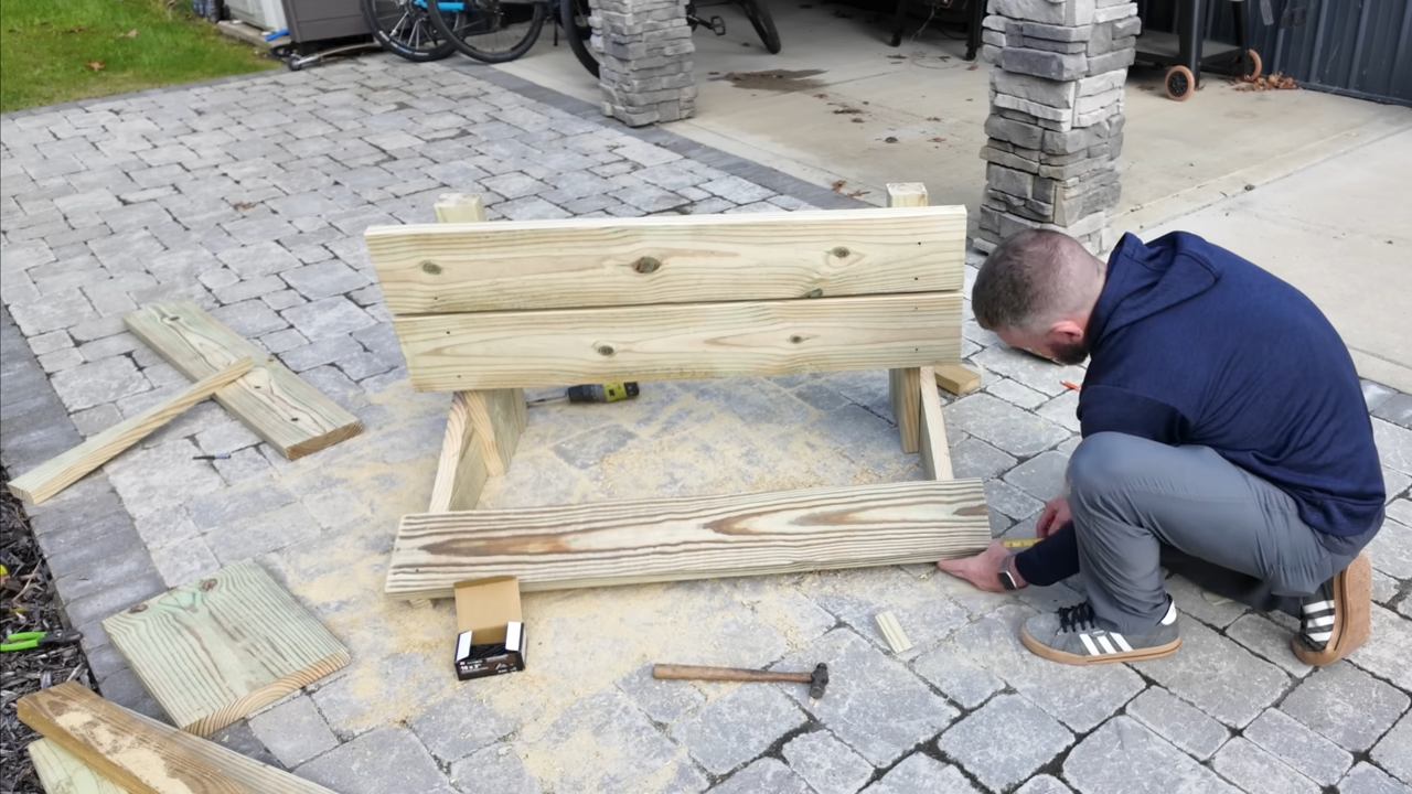 How to build a solid outdoor bench with just 2 tools for $65