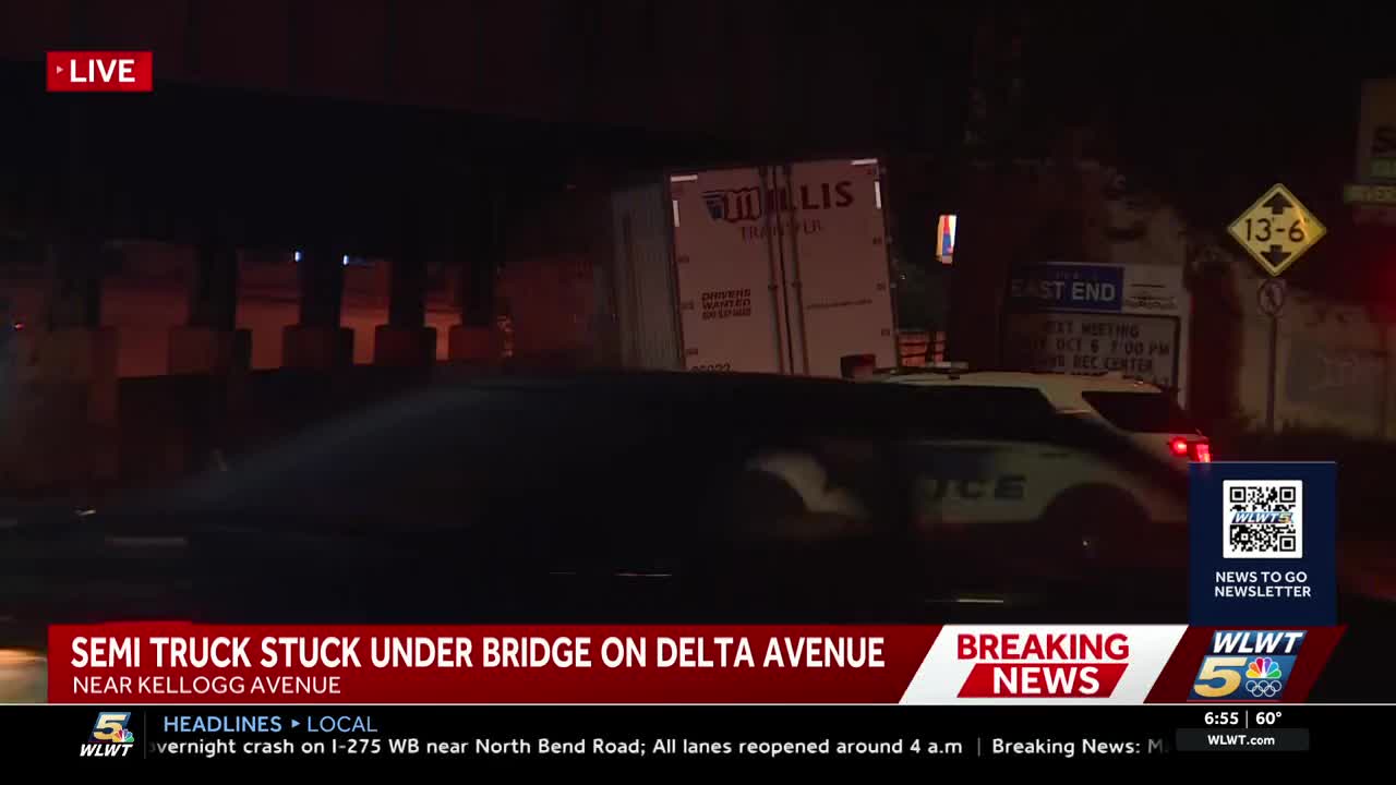 Delta Avenue blocked after semi gets stuck under bridge in the East End