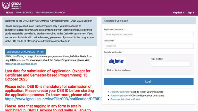 IGNOU July 2025 admission deadline extended to 15 October for ODL and online programmes