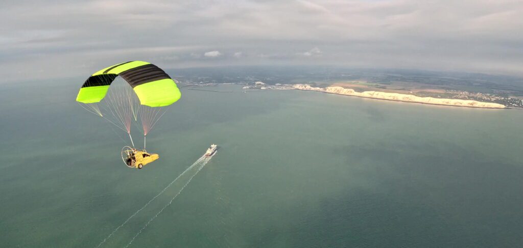 Del Boy’s Reliant Robin flies over the English Channel