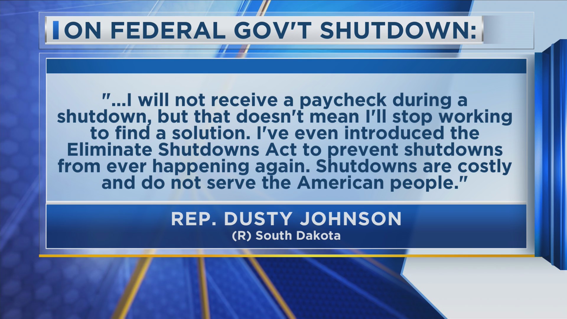 Dusty Johnson On Federal Government Shutdown 10/1/25