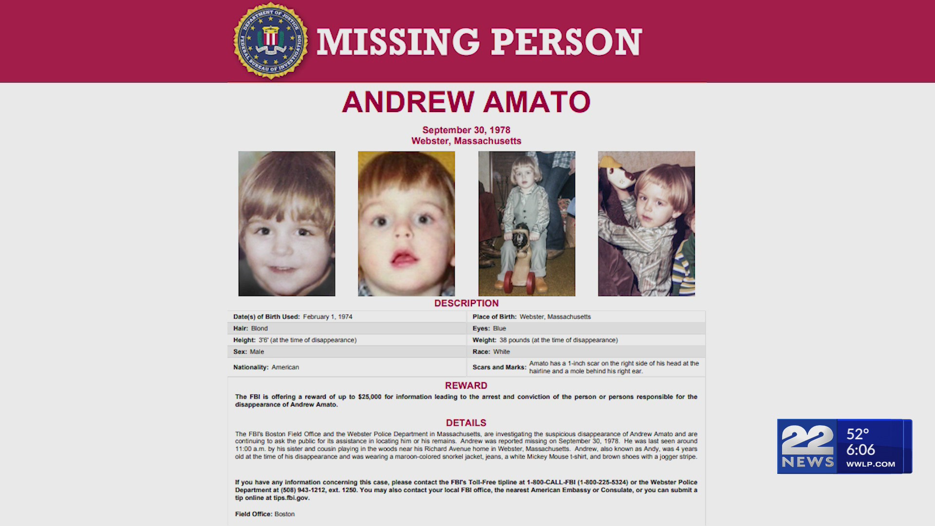 FBI offers reward for tips on missing 4-year-old in Webster