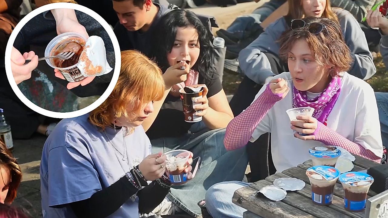 Bizarre trend? Over 1,000 people meet up to eat pudding with forks