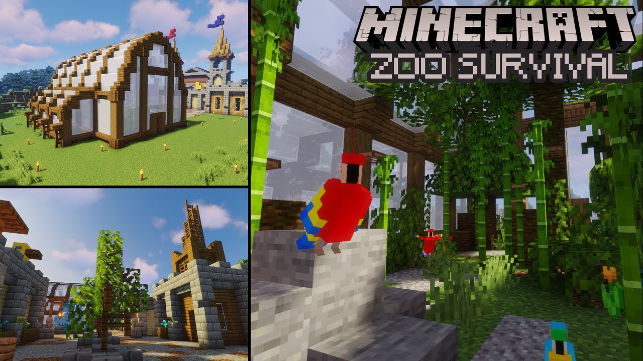 Minecraft Zoo Survival: Parrot Greenhouse and Entrance
