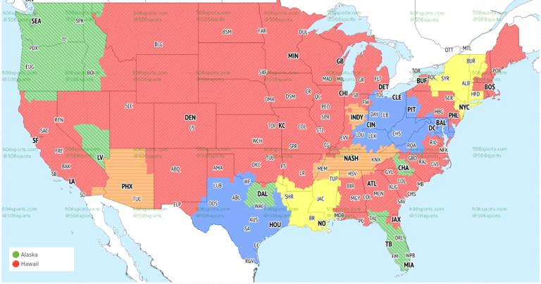 NFL TV broadcast map for Baltimore Ravens vs. Houston Texans in Week 5