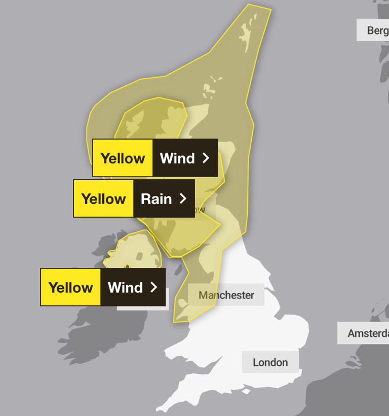 Met Office maps show where Storm Amy will hit UK with heavy wind and rain