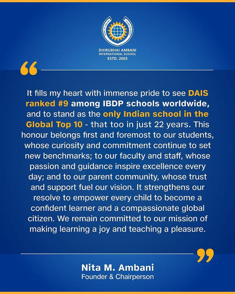 Dhirubhai Ambani International School Ranks 9th Among IBDP Schools ...