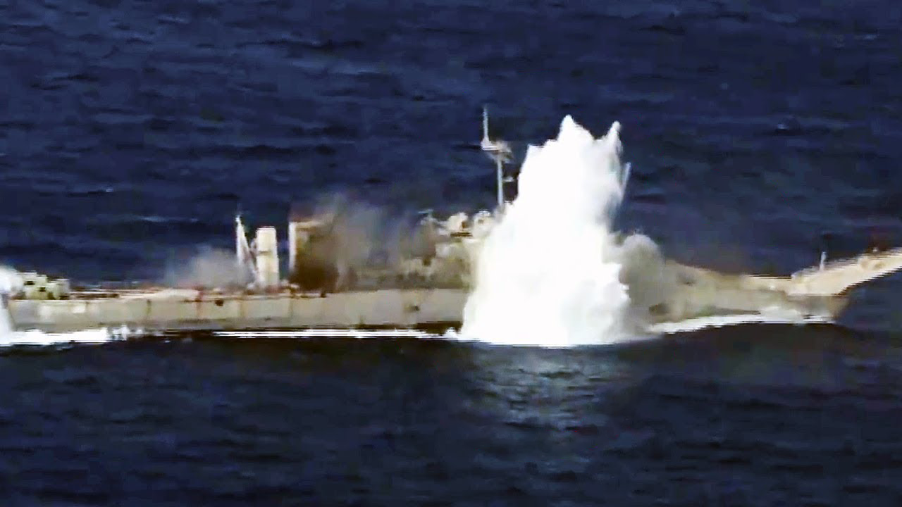 Watch A Torpedo Crack A Ship in Half