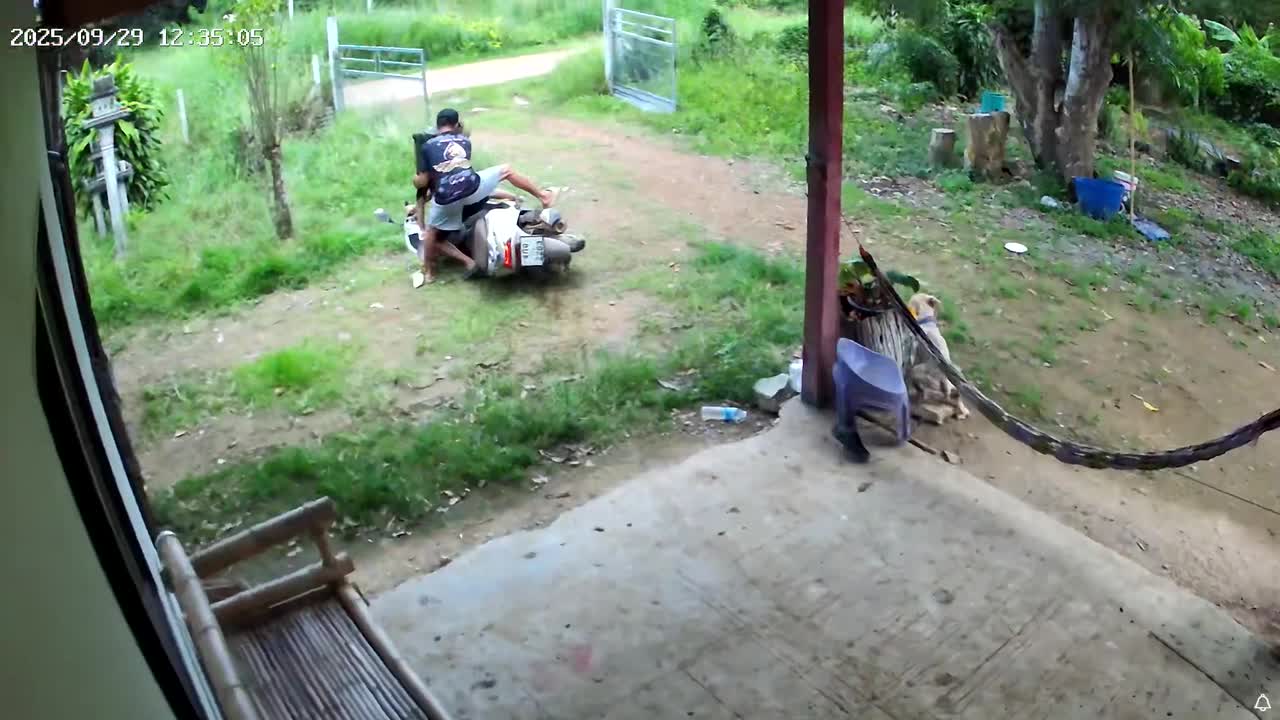 Teenager crashes on his first go at riding motorcycle
