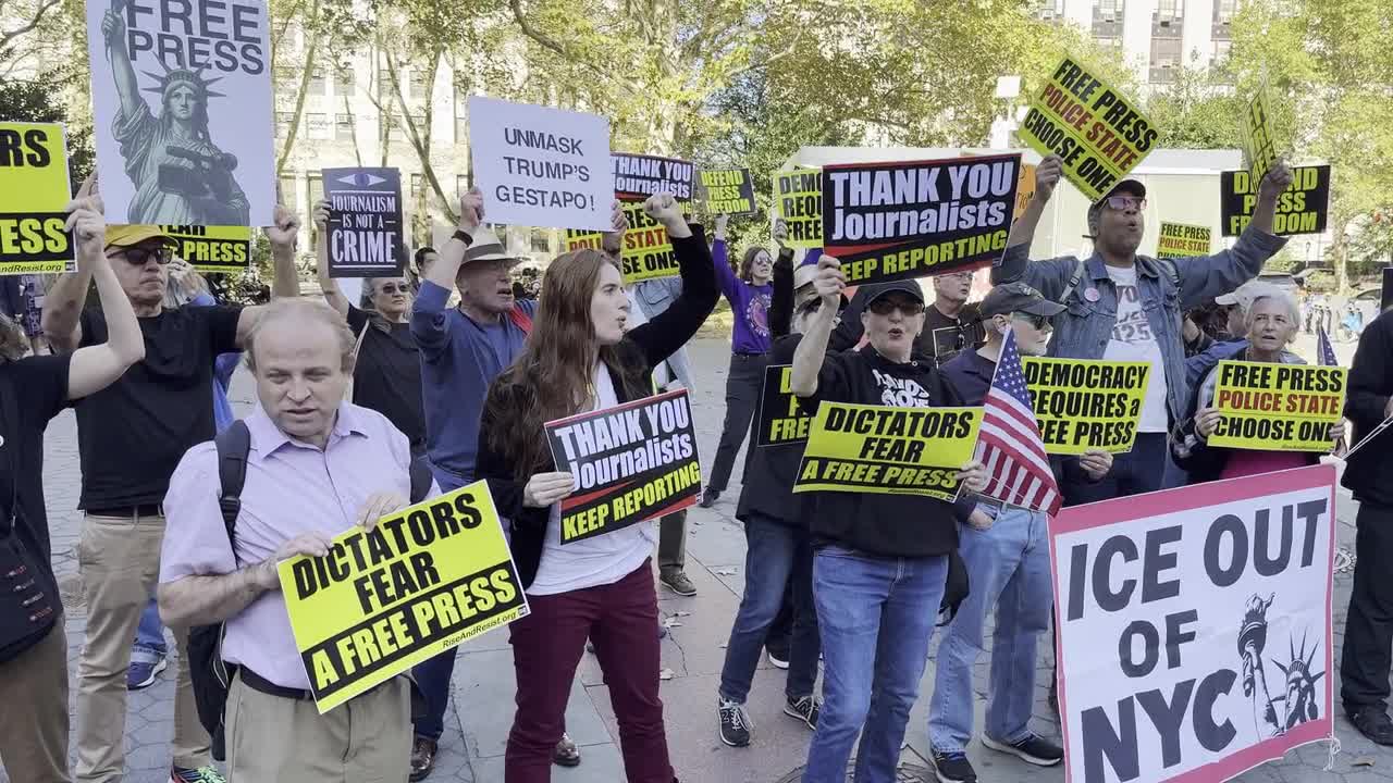 At press freedom rally, demonstrators chant: “We the people, defend the ...