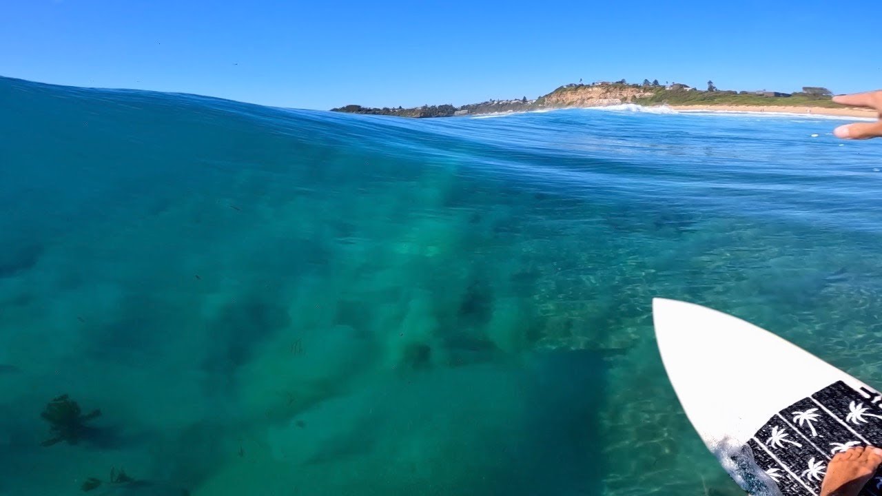 Surfing perfect blue waves in paradise