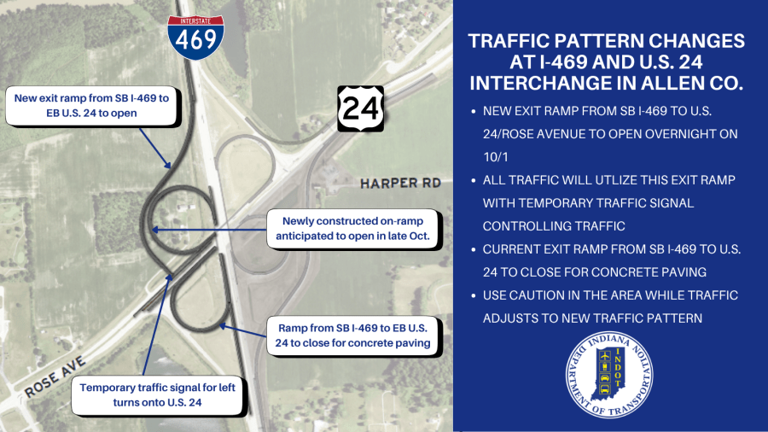 New traffic patterns at I-469 and US 24 to begin