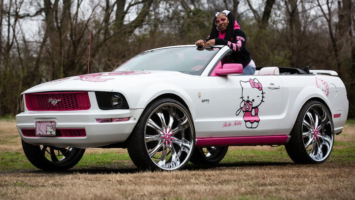 My mom built the cutest 'Hello Kitty' Ford Mustang