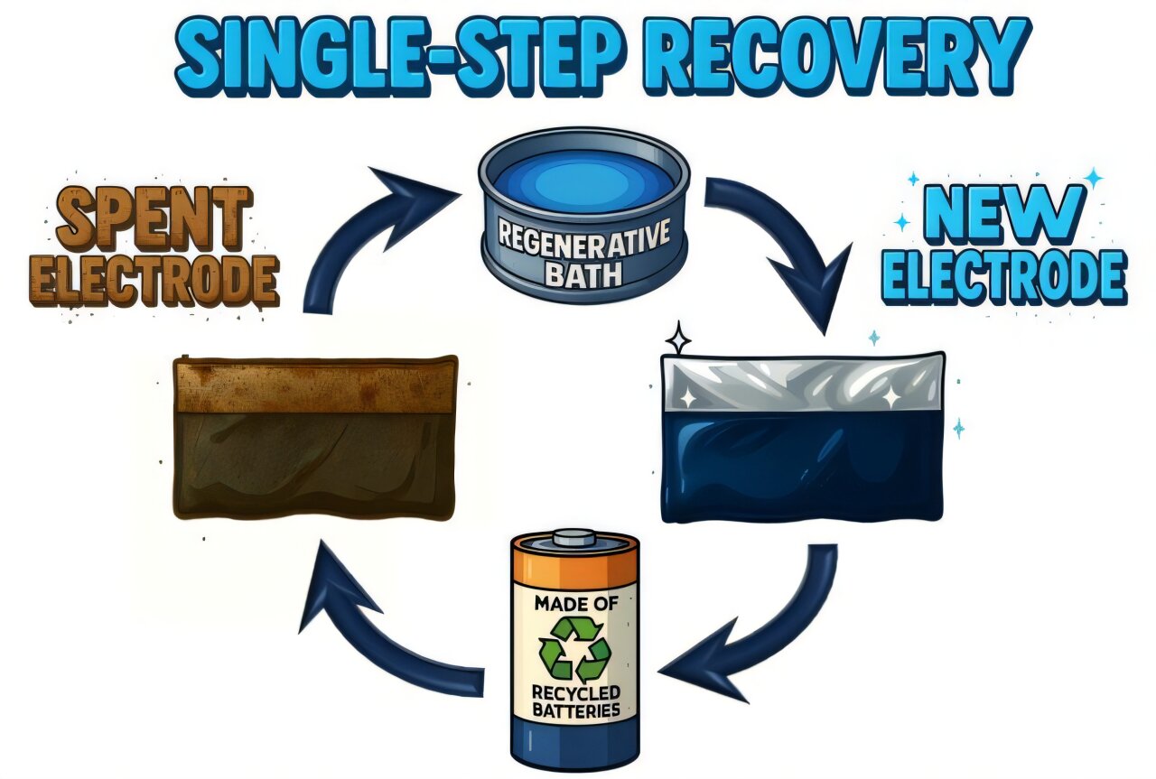 Battery cathode recycling achieved with single-step process