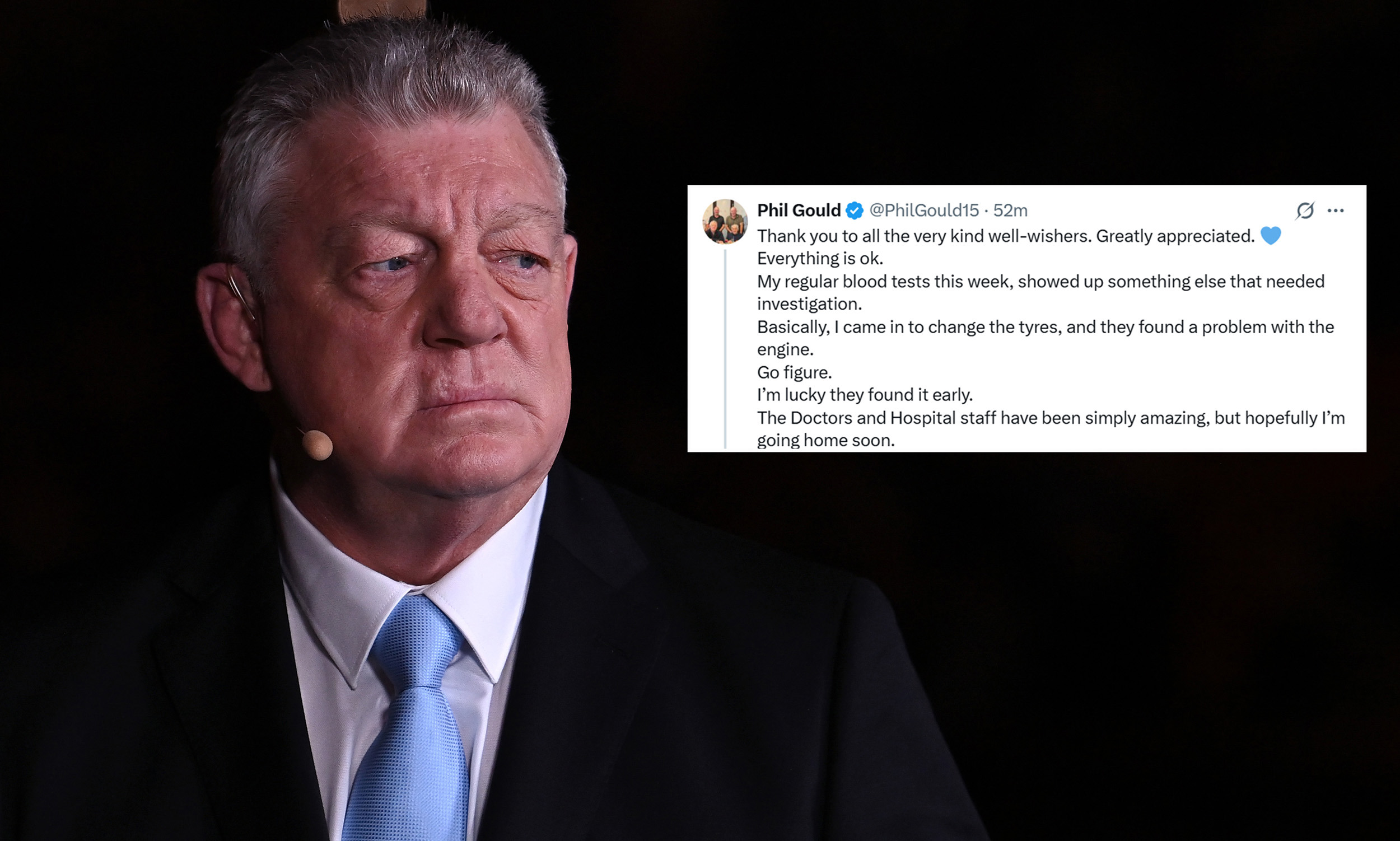 'Lucky' Gould tweets from hospital amid health scare