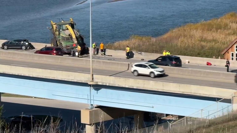 Grant Marsh Bridge crash leads to farm machinery hanging off bridge