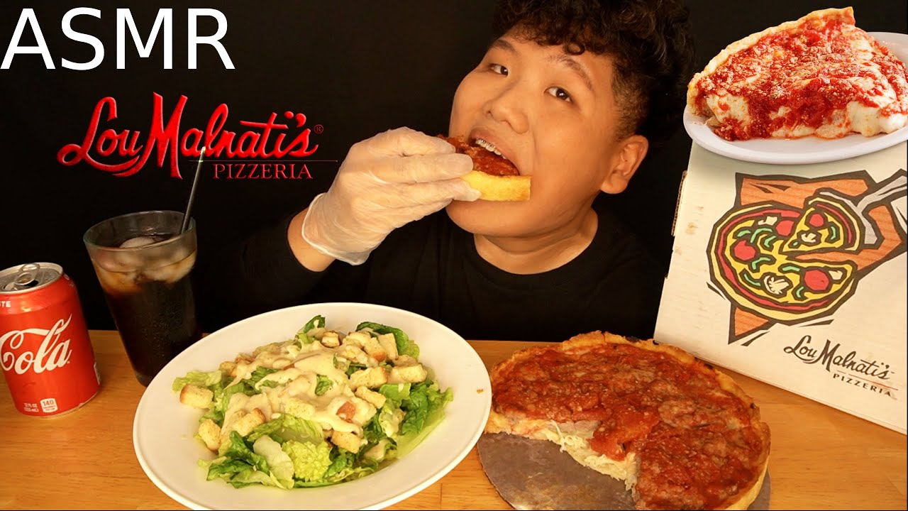 ASMR Chicago Lou Malnati's Deep Dish Pizza With Caesar Salad Mukbang ...