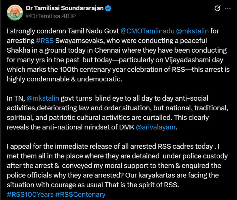 47 RSS workers detained in Chennai for holding event without nod, BJP ...