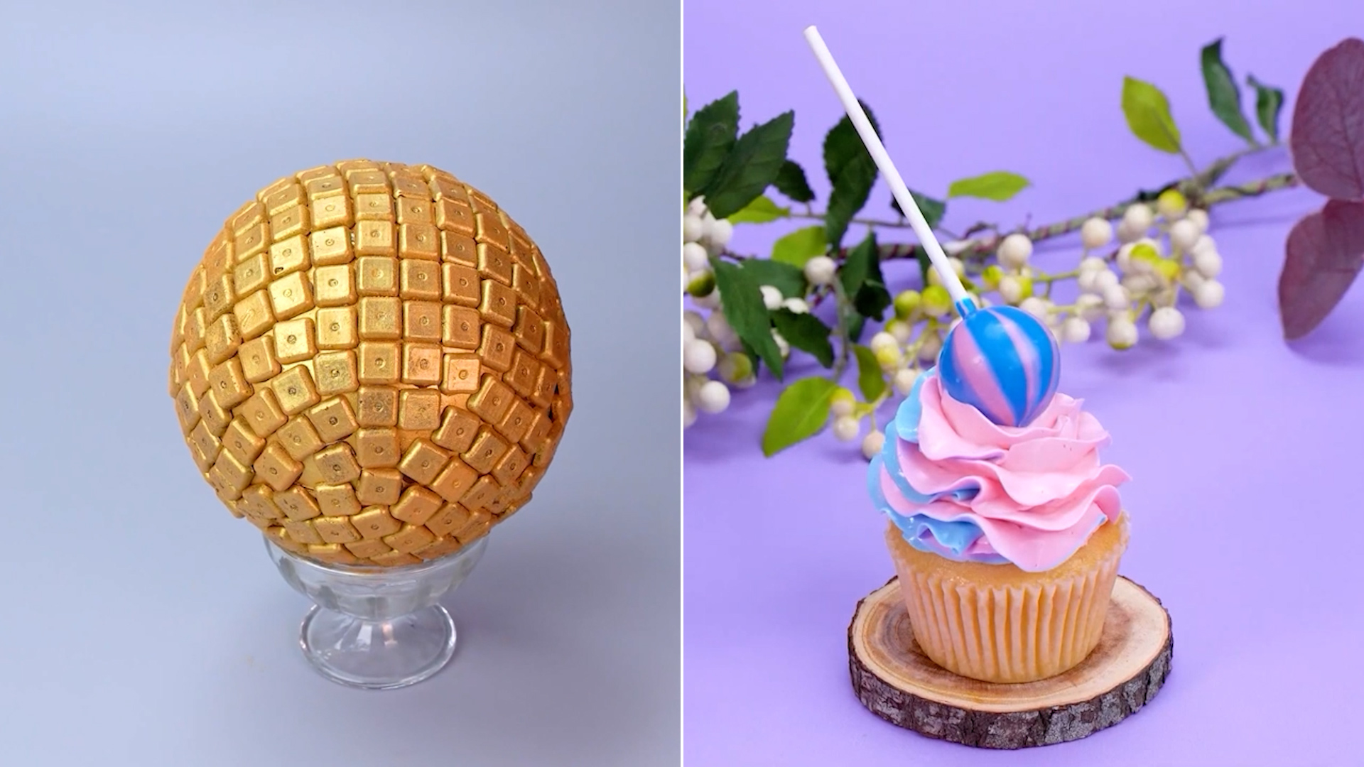 Golden Sphere and Pastel Cupcake