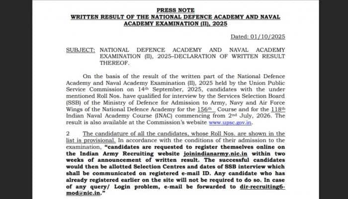 UPSC NDA NA 2 Result 2025 Released At upsc.gov.in- Check Direct Link ...
