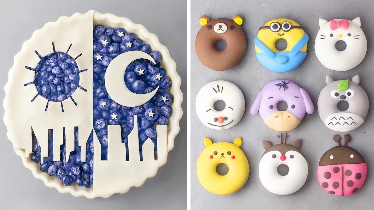 Bosbessen Taart en Schattige Cartoon Donuts