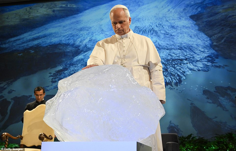 Pope Leo blesses ice block in climate change stunt