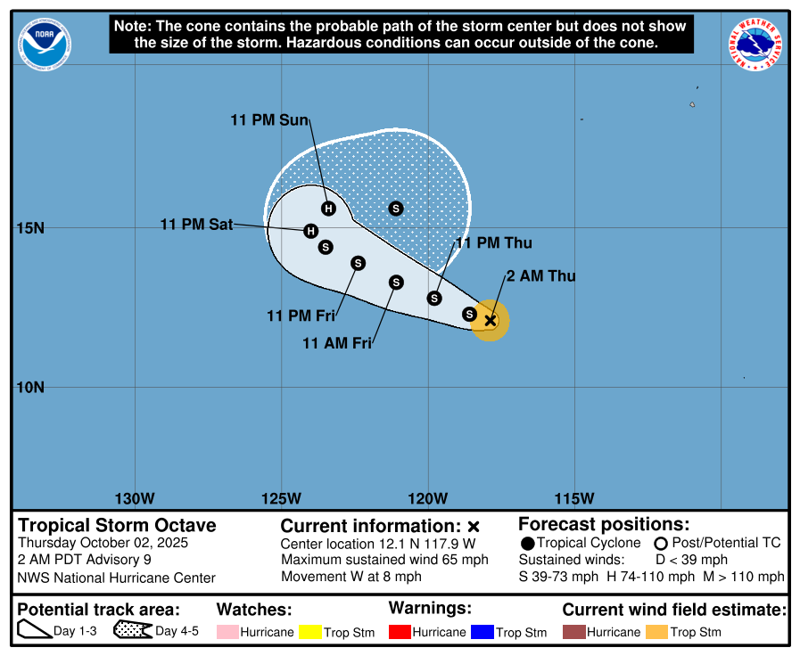 Where is Tropical Storm Octave? See tracker and spaghetti models