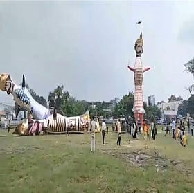 Wind causes towering Ravana effigies to collapse in Uttarakhand's ...