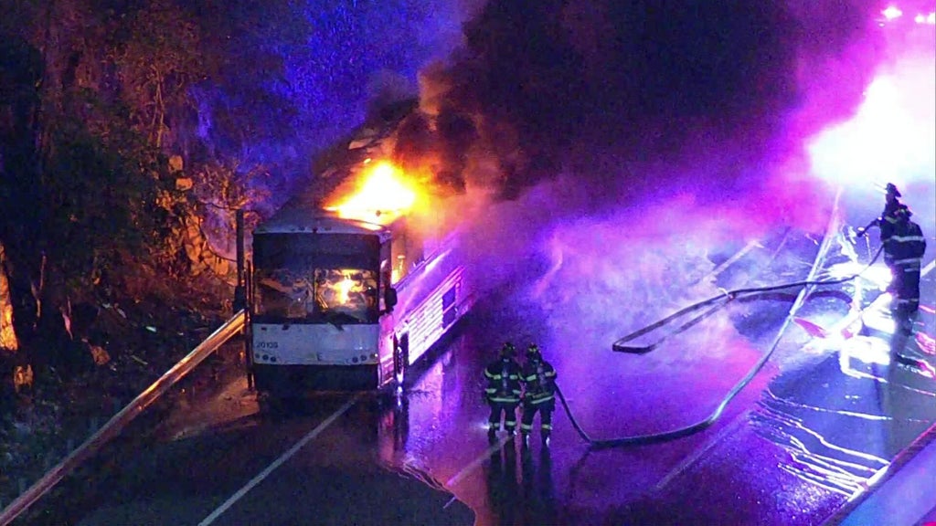 NJ Turnpike eastern spur hit with delays after bus fire in Secaucus