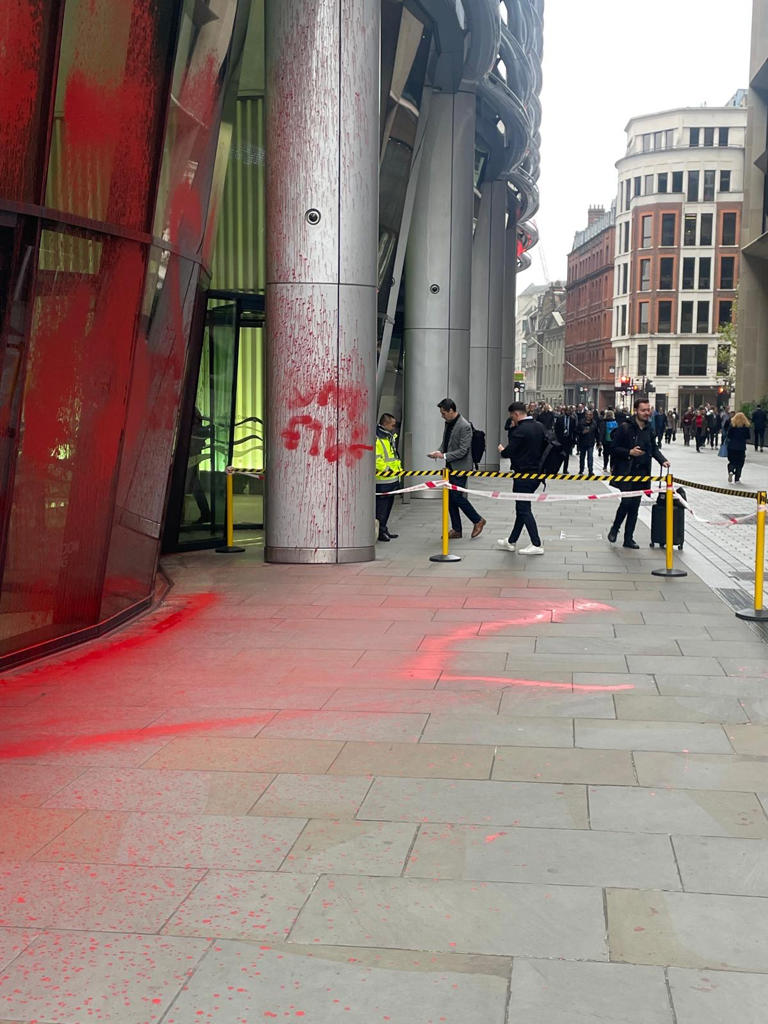 Windows smashed and red paint sprayed on building in City of London ...