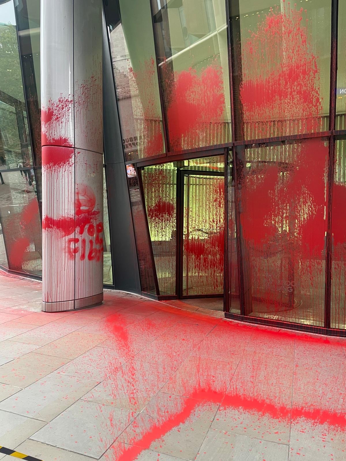 Windows smashed and red paint sprayed on building in City of London ...