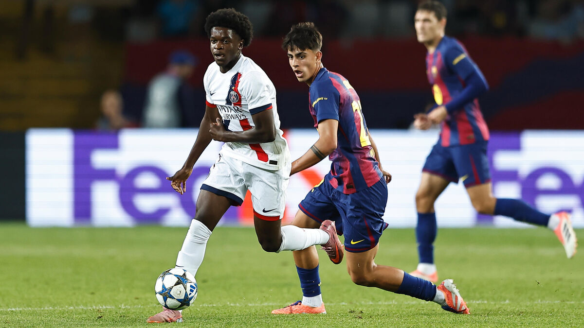 Barcelone-PSG : les retrouvailles de Quentin Ndjantou et Lamine Yamal ...