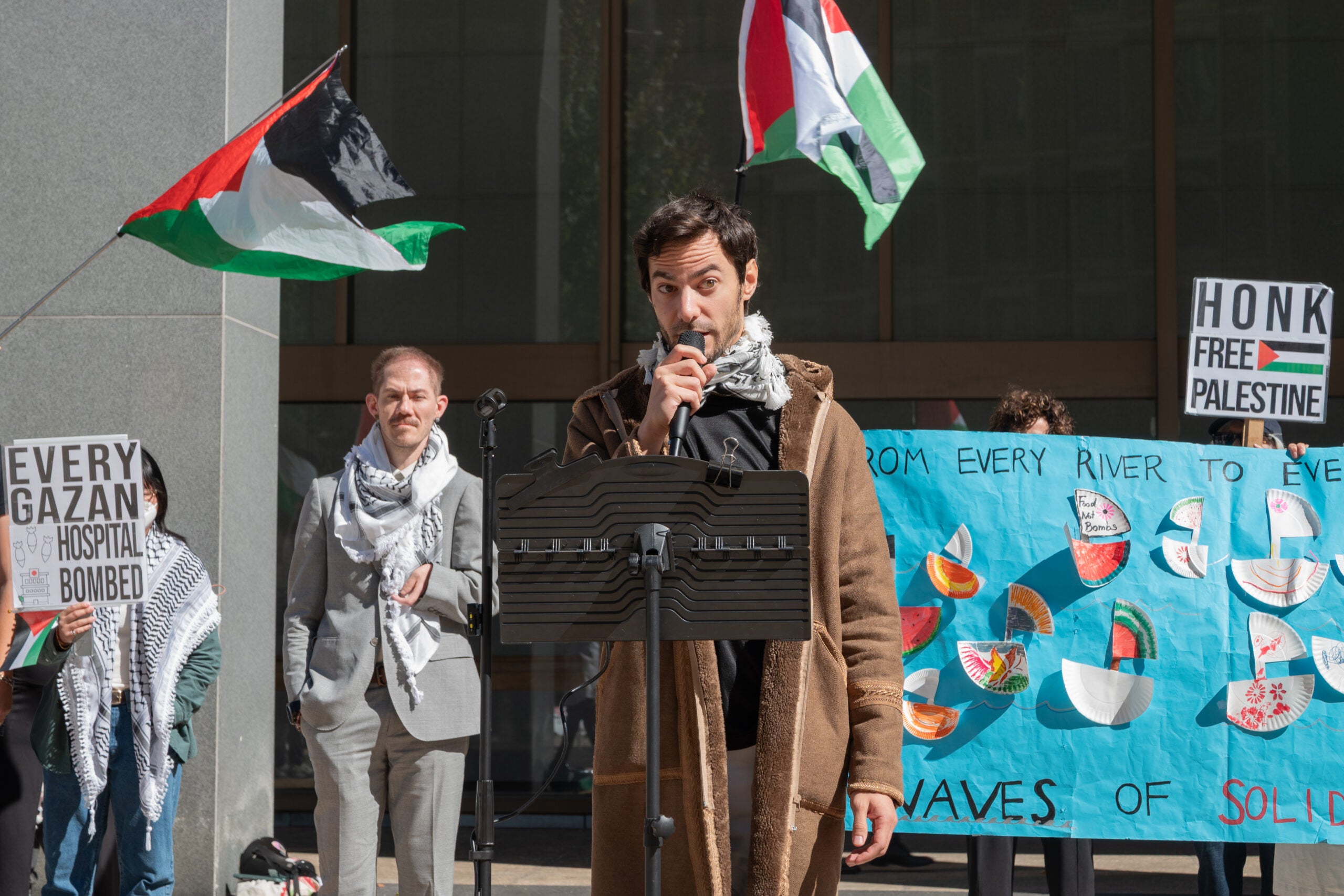 Pressley joins strikers, protesters at Gaza hunger strike rally