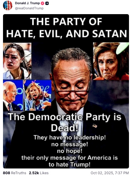 Trump Deems Democrats ‘The Party of Hate, Evil, and Satan’