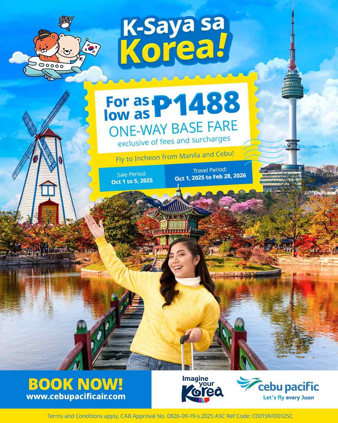 Until Oct. 5 only: Cebu Pacific offers P1,488 one-way base fare to Korea