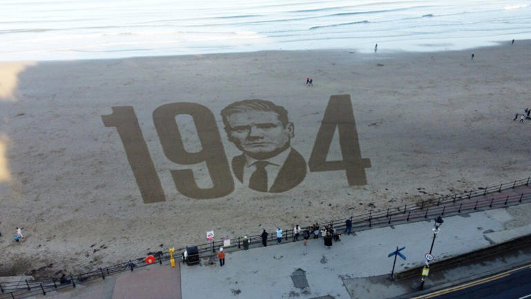 Giant sand picture of Keir Starmer as Big Brother from 1984 appears on ...