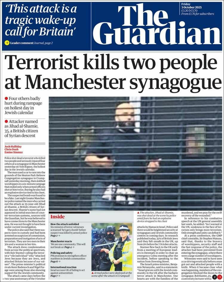 3 October 2025: ‘Terrorist kills two people at Manchester synagogue ...