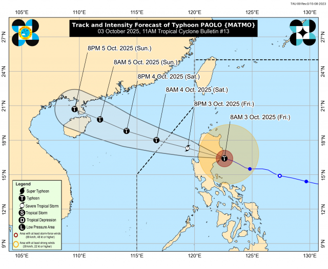 Signal No. 4 up over 10 areas due to Typhoon Paolo