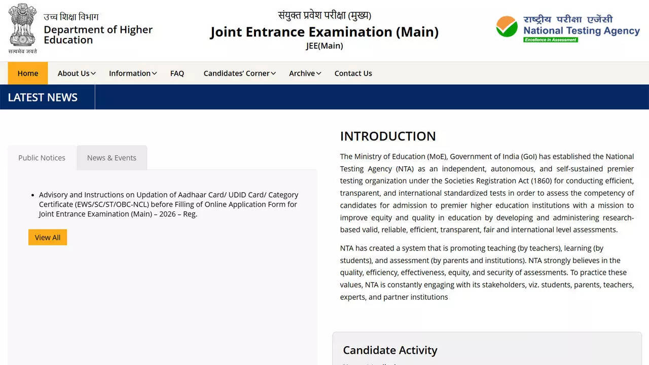 JEE Main 2026 application to begin soon at jeemain.nta.nic.in; check ...