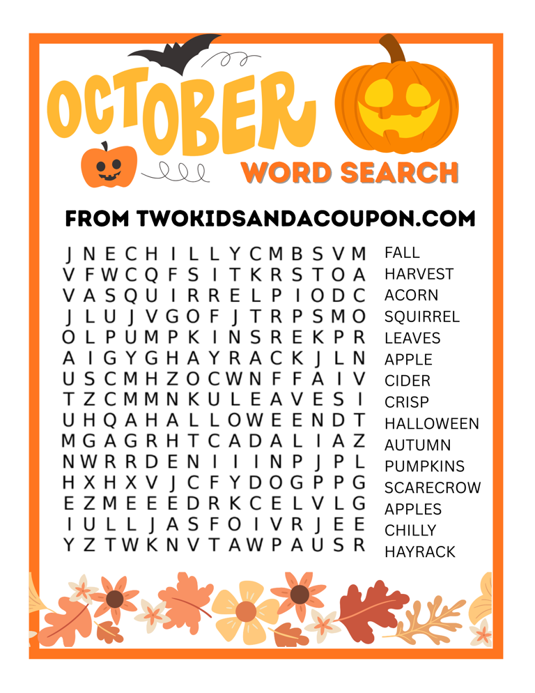 Search for Fabulous Fall Fun With this October Word Search